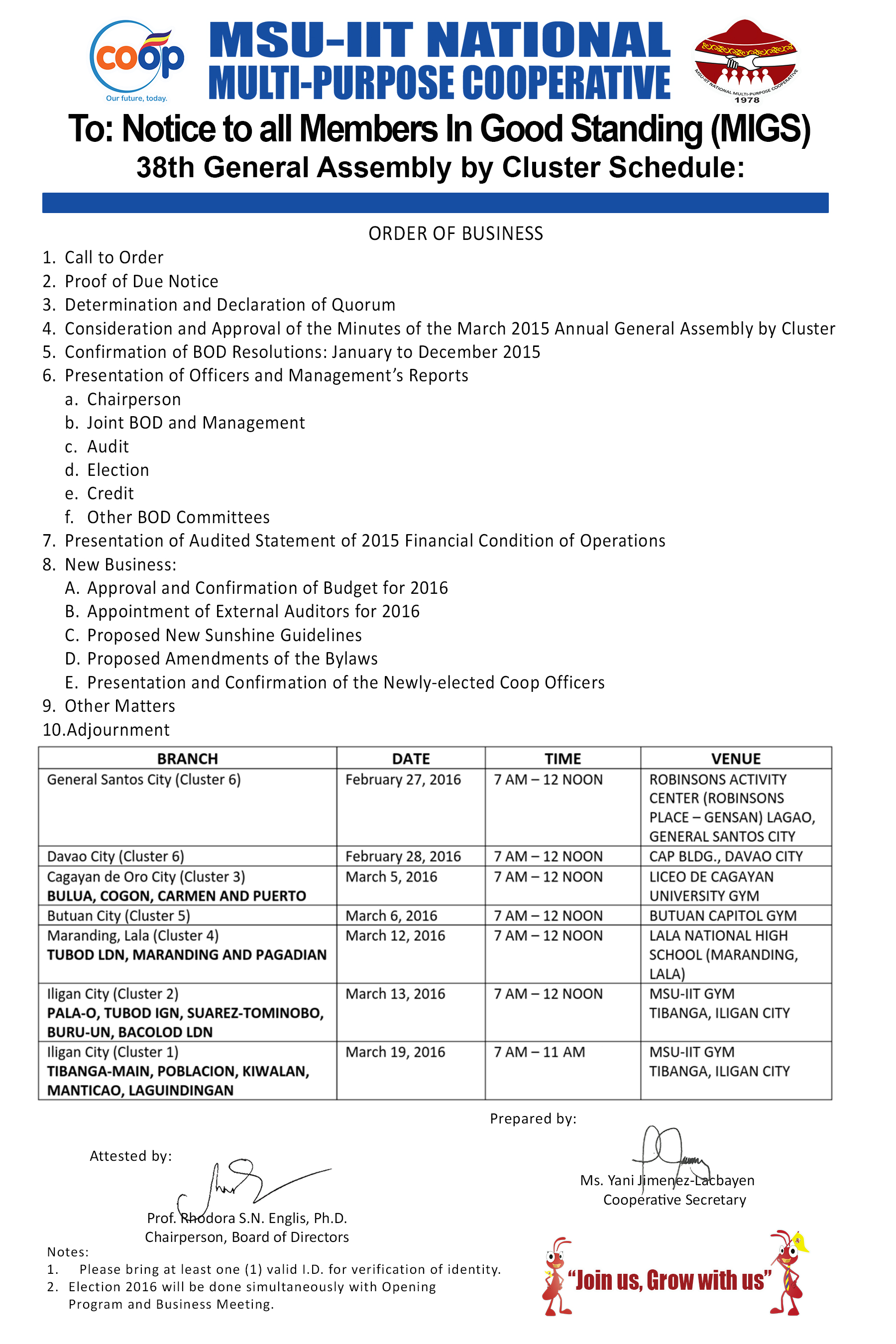 MSU-IIT Multi-Purpose Cooperative » News - General Assembly by Cluster ...