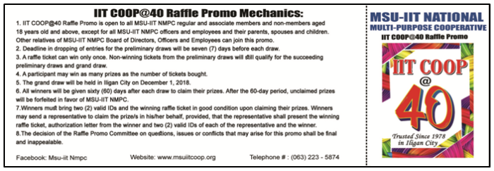 MSU-IIT Multi-Purpose Cooperative » News - IIT COOP@40 Raffle Promo