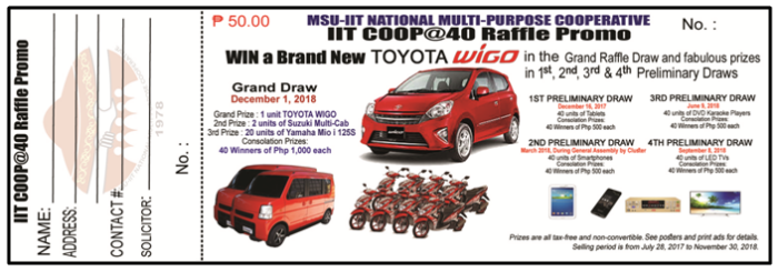 MSU-IIT Multi-Purpose Cooperative » News - IIT COOP@40 Raffle Promo