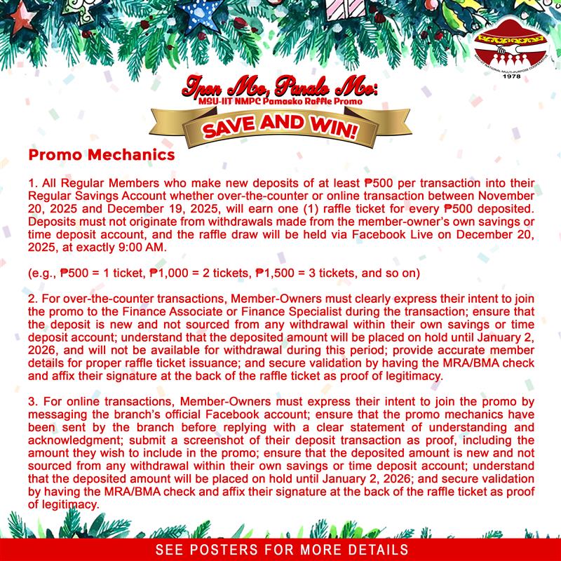 MSU-IIT Multi-Purpose Cooperative » News - Ipon Mo, Panalo Mo: MSU-IIT ...